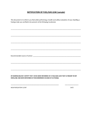 Fillable Online NOTIFICATION OF FUEL/GAS LEAK (sample) Fax Email Print ...