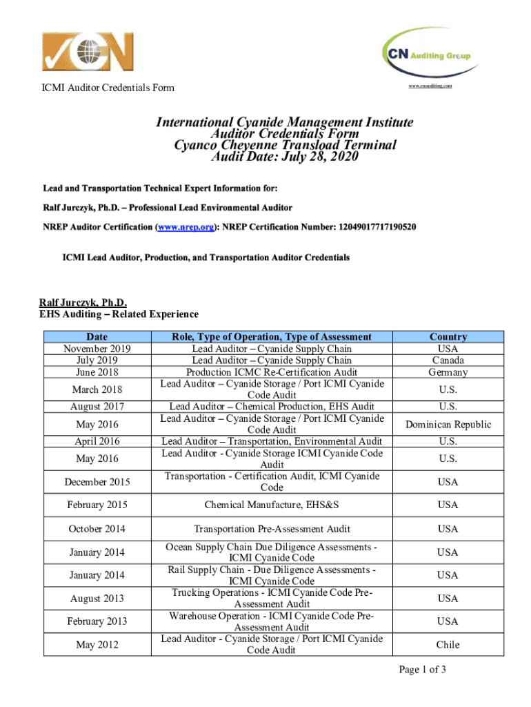 Fillable Online Auditor Credentials Form.pdf Fax Email Print - pdfFiller