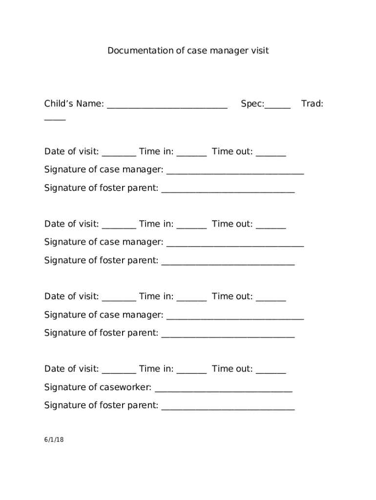 Documentation of case manager visit Doc Template | pdfFiller
