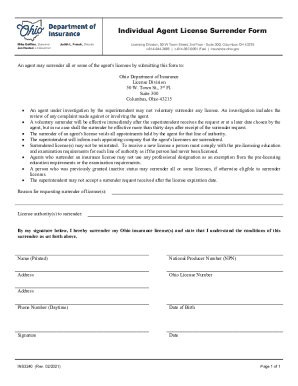 Fillable Online Individual Agent License Surrender Form Fax Email Print ...