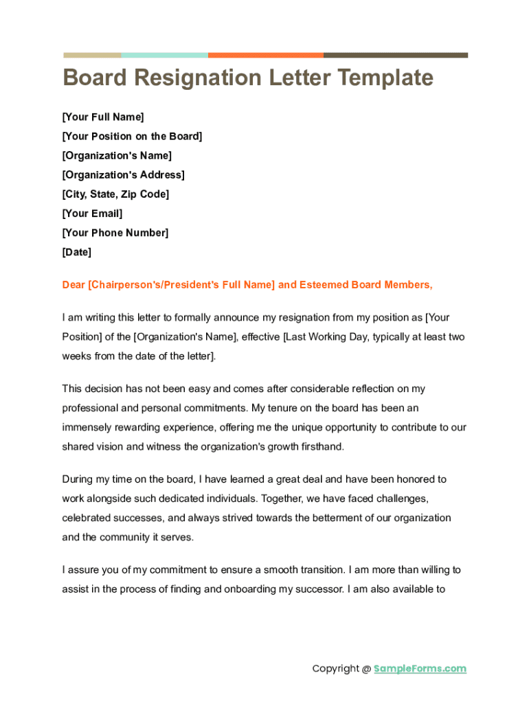 Fillable Online Board Resignation Letter Template Fax Email Print ...