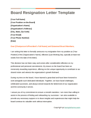 Humble Board Resignation Letter Sample Doc Template | pdfFiller