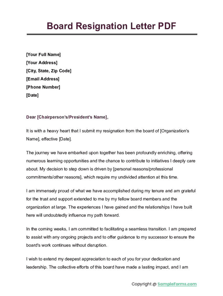 Fillable Online FREE 13+ Board Resignation Letter Samples, PDF, MS ...