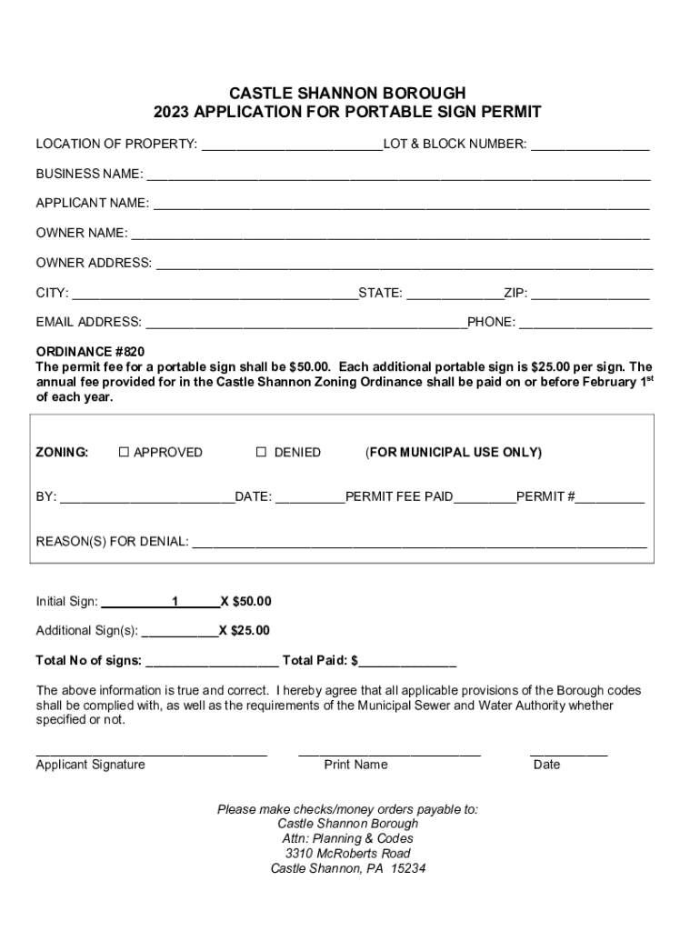 Fillable Online borough castle-shannon pa Castle Shannon Borough ...