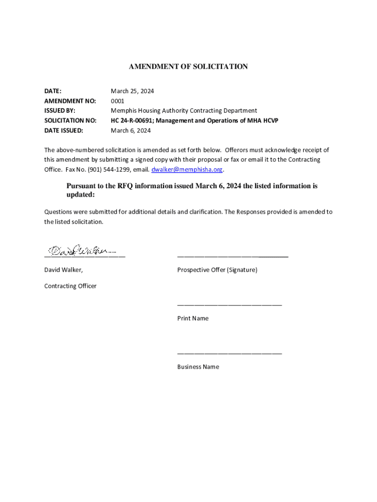 Fillable Online AMENDMENT OF SOLICITATION Pursuant to the RFQ ... Fax ...