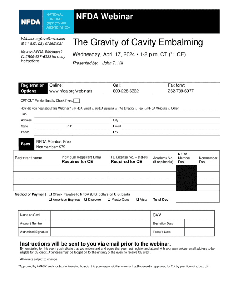 Fillable Online Webinar: The Gravity of Cavity Embalming Fax Email ...