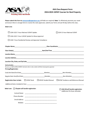 Fillable Online ASA Class Request Form Chapter and National Courses Fax ...