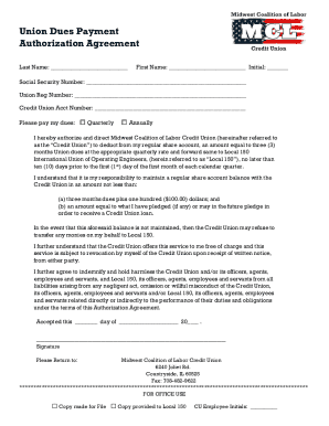 Fillable Online Union Dues Payment Authorization Agreement Fax Email ...
