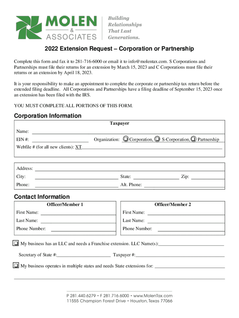 Fillable Online Extension Request - Corporation or Partnership Fax ...