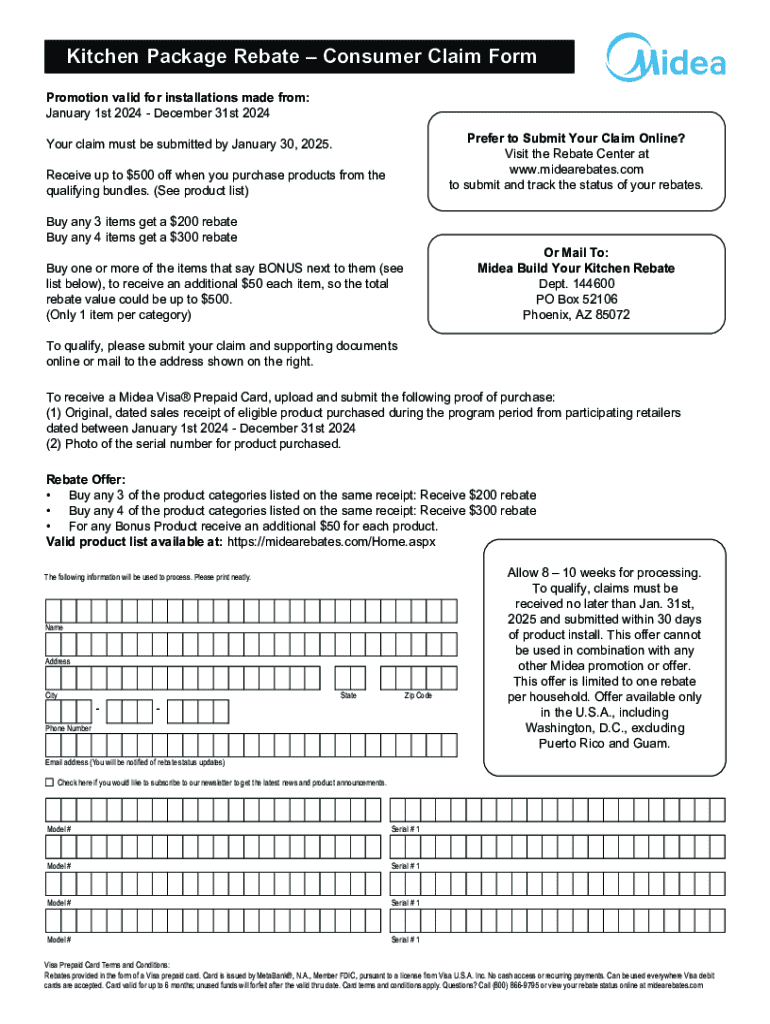 Fillable Online Kitchen Package RebateConsumer Claim Form - Midea Fax ...