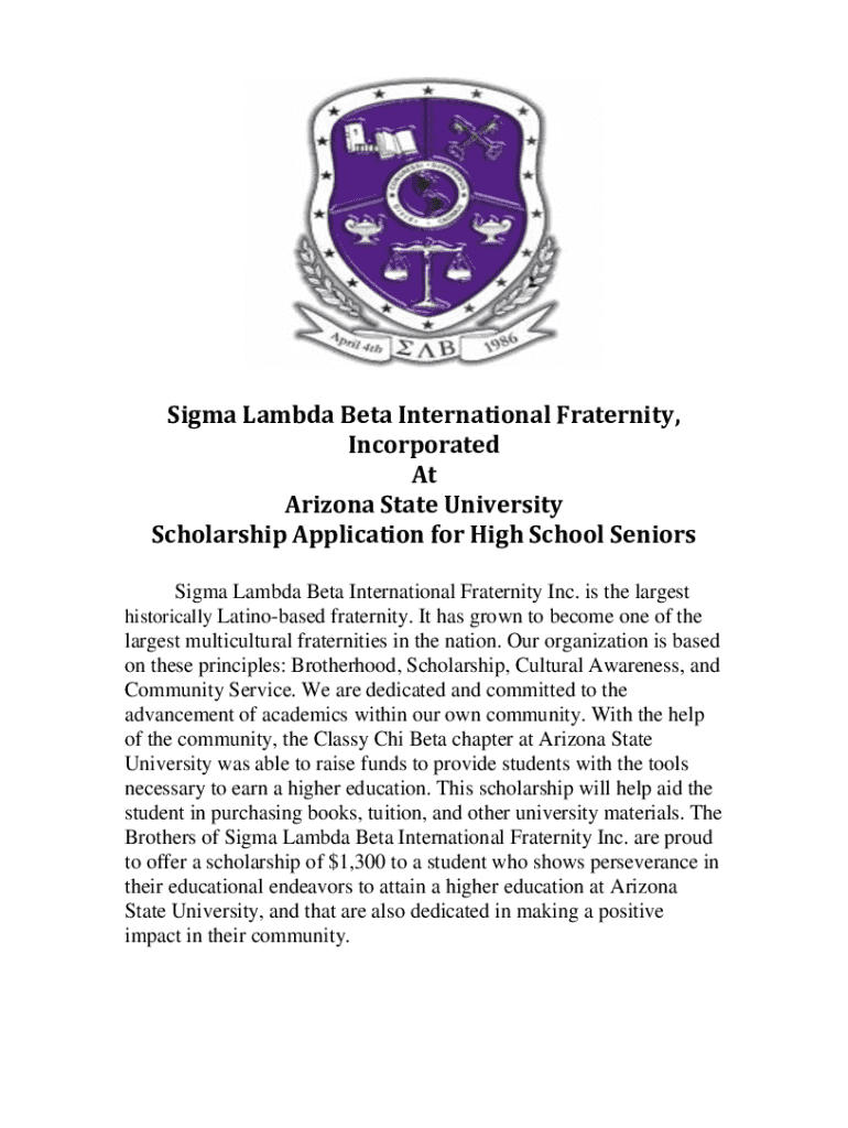 Fillable Online scholarships asu Fillable Online students asu Sigma Lambda Beta International ...