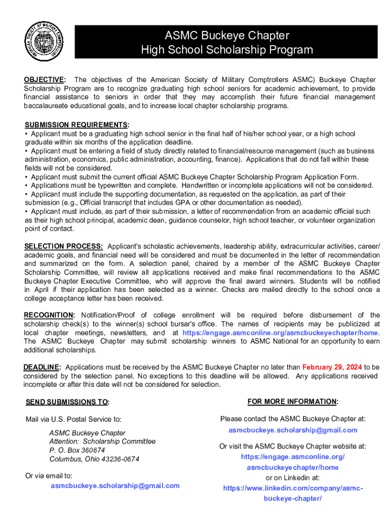 Fillable Online Fillable Online ASMC Buckeye Chapter High School ...