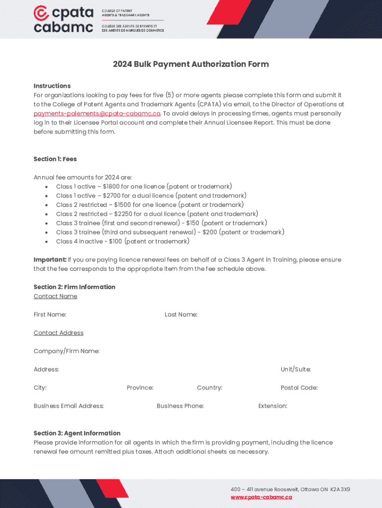 Fillable Online 2024 Bulk Payment Authorization Form Fax Email Print - pdfFiller
