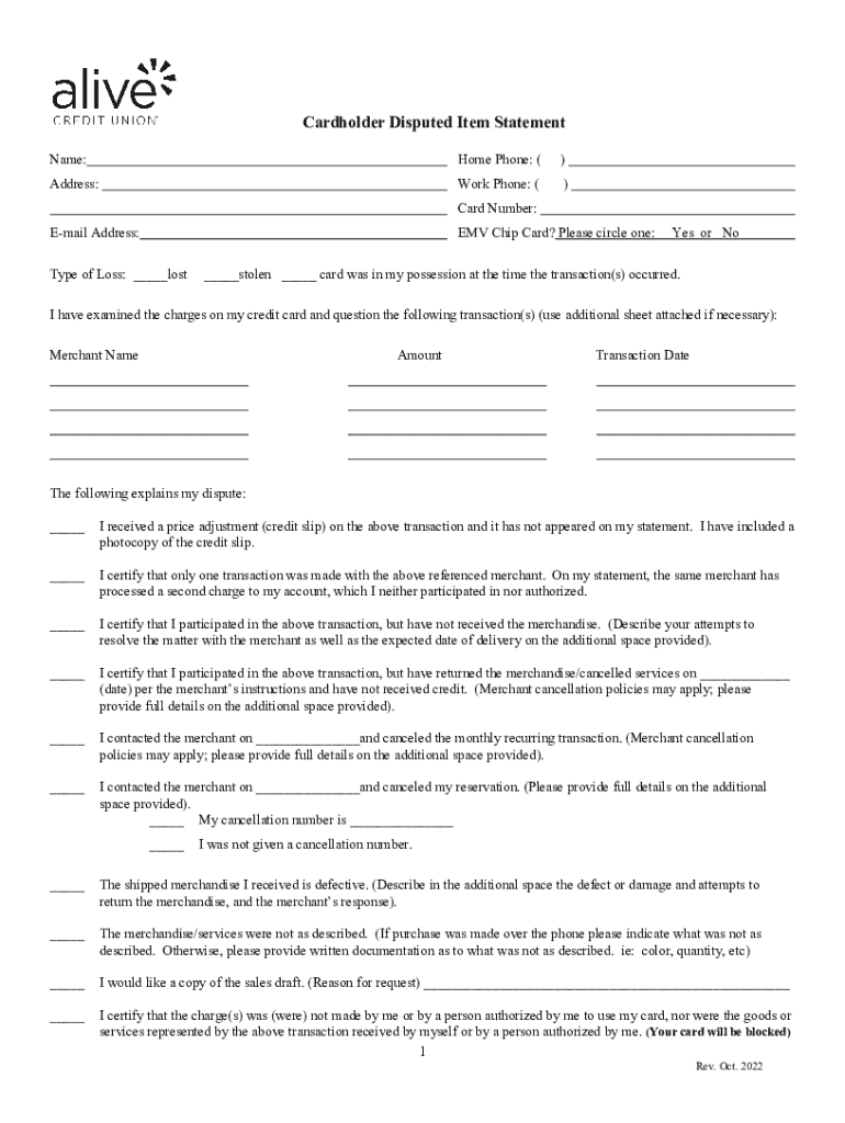 Fillable Online Cardholder Fraud and Dispute Claim Page 1 of 4 Rev. 05 ...