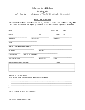 Fillable Online Revised Adult intake form Fax Email Print - pdfFiller