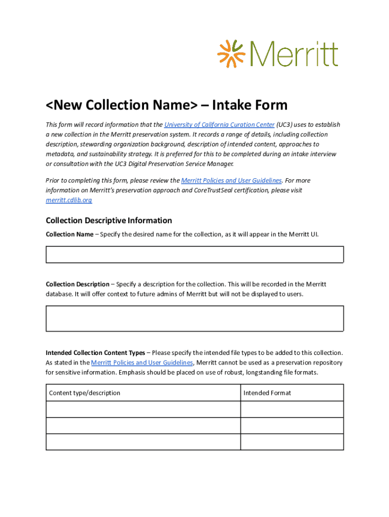 Fillable Online New Collection Intake Form Fax Email Print - pdfFiller