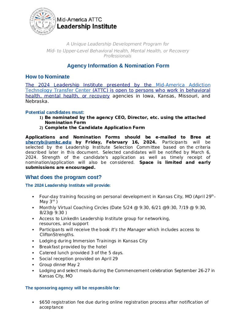 2024 Leadership Institute Application and Nomination s Doc Template ...
