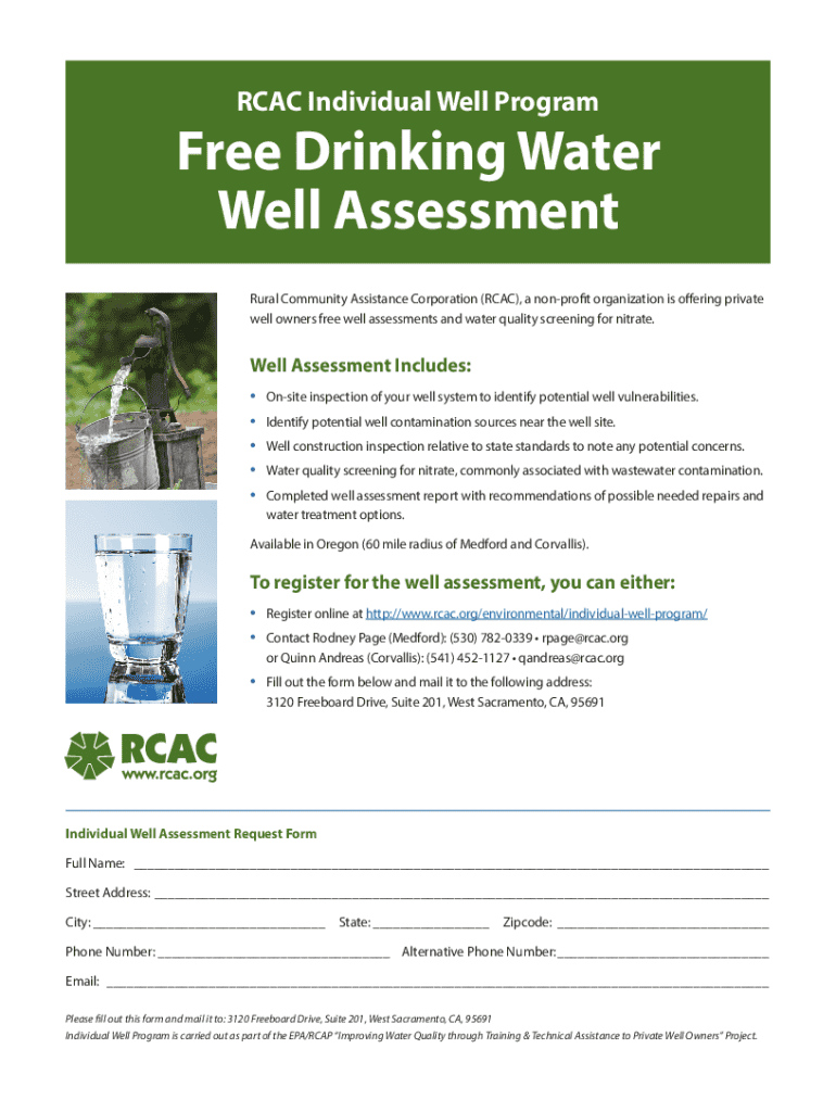 Fillable Online Free Drinking Water Well AssessmentRCAC Fax Email Print ...