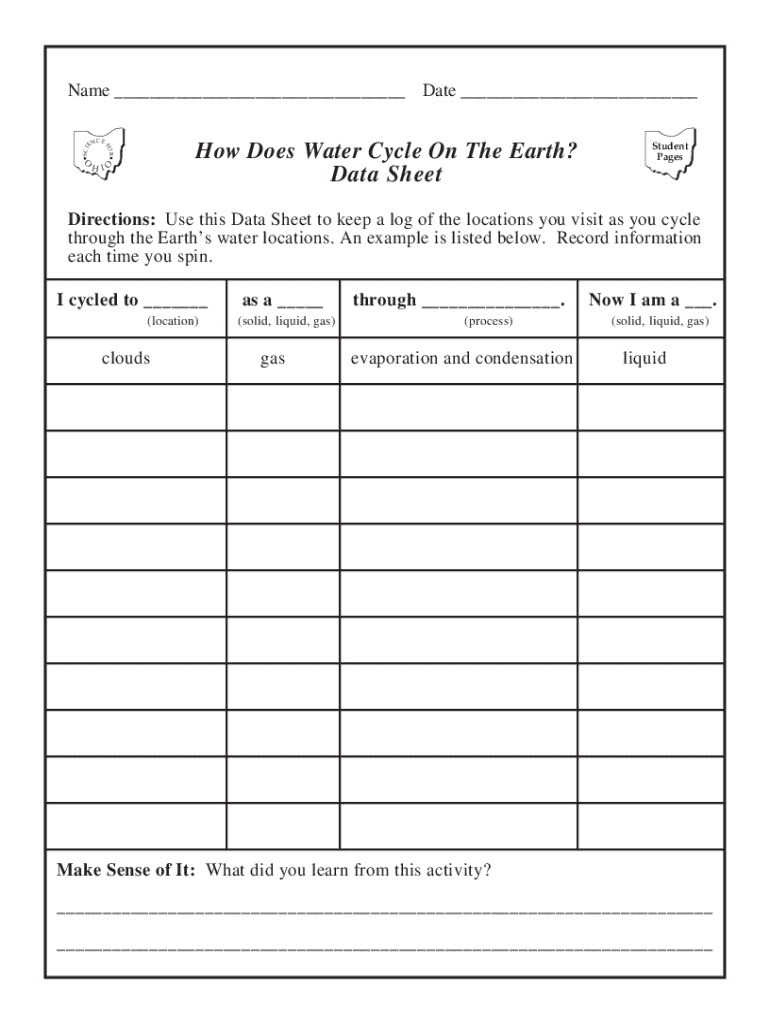 Fillable Online How Does Water Cycle On The Earth? Data Sheet Fax Email ...