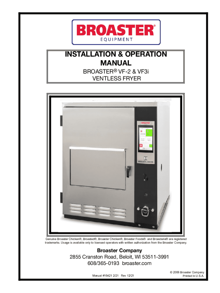Fillable Online SERVICE & PARTS MANUAL - BROASTER VF-2 & VF3i ... Fax ...