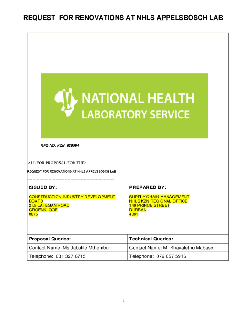 Fillable Online Request for Renovations to Nhls Appelsbosch Lab Fax ...