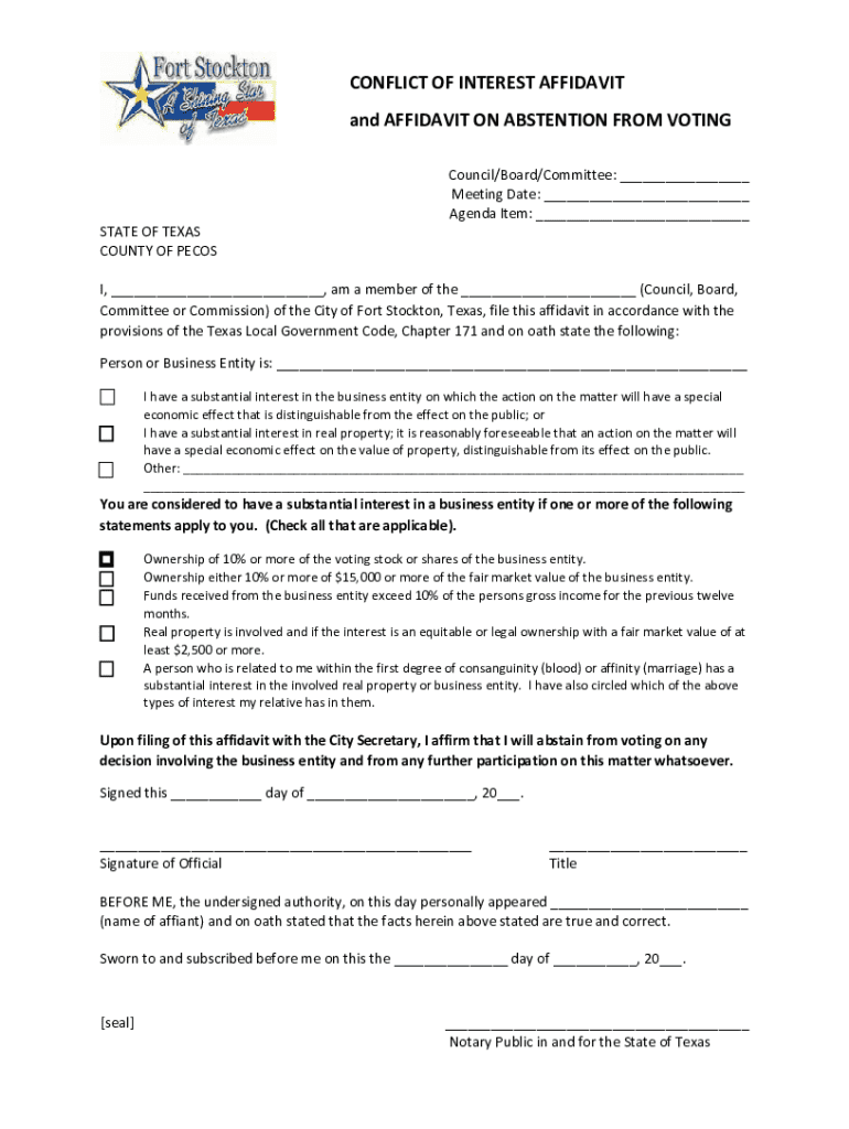 Conflict of Interest Affidavit - Blank Fillable Template | Fill Out ...