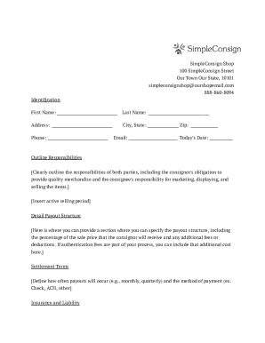 Fillable Online Consignment Agreement Form Template Fax Email Print ...
