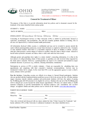 Fillable Online Consent for Treatment of Minor. parent/guardian consent Fax Email Print - pdfFiller