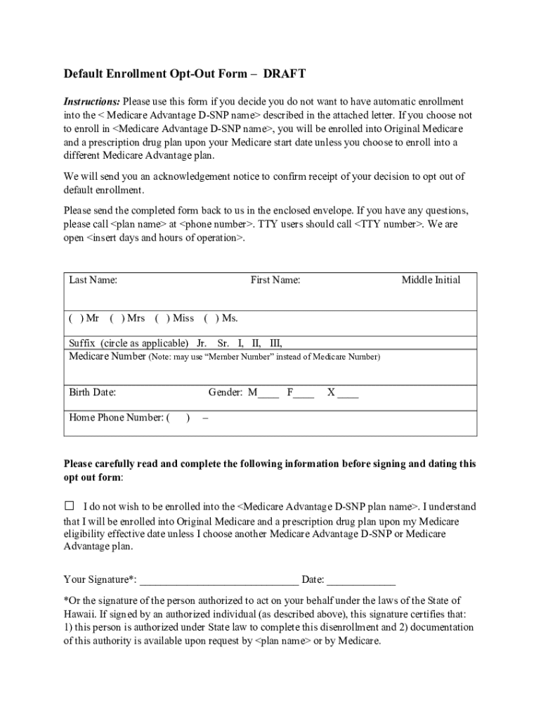 Fillable Online Enrollment Opt-Out Form Fax Email Print - pdfFiller