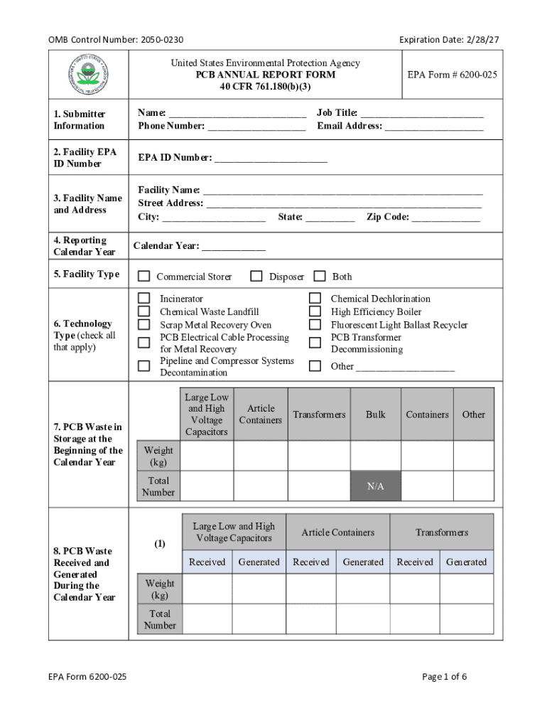 Fillable Online PCB Annual Report Form 40 CFR 761.180(b)(3) Fax Email ...