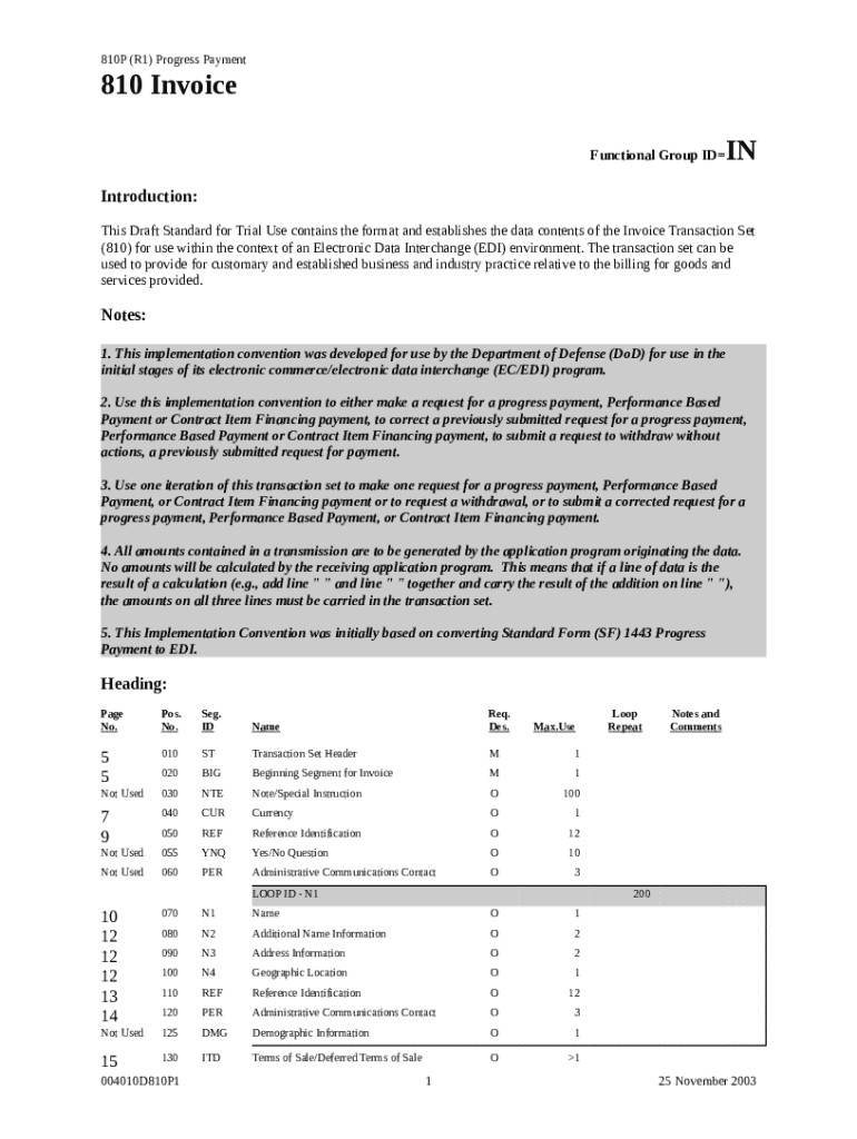 Online 810 Invoice. Functional Group IDIN - PDF Free ... Doc Template | pdfFiller
