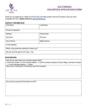Fillable Online ALS CANADA VOLUNTEER APPLICATION FORM Fax Email Print ...