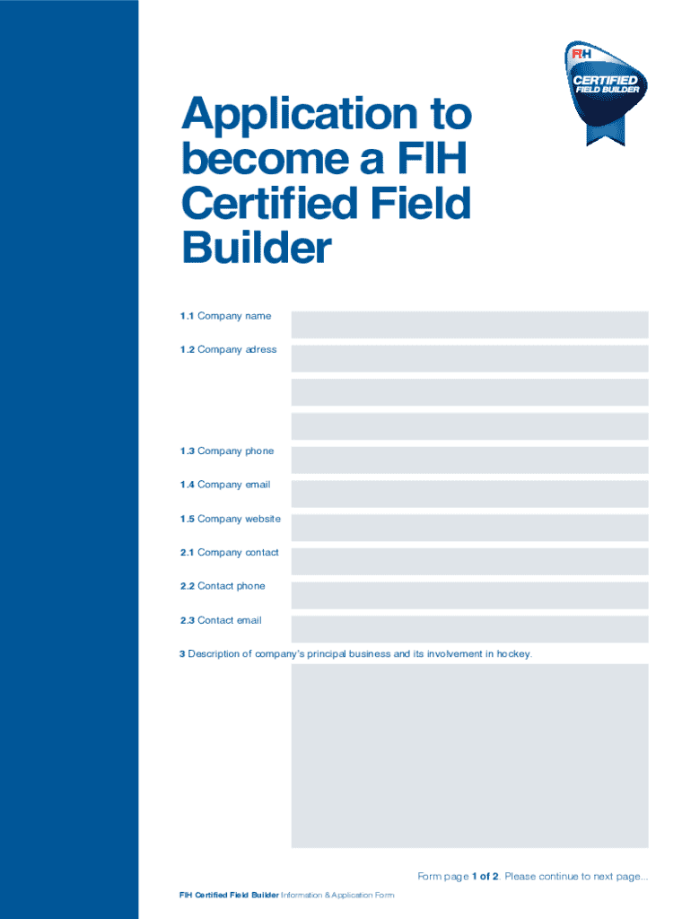 Fillable Online FIH Certified Field Builder Information & Application ...
