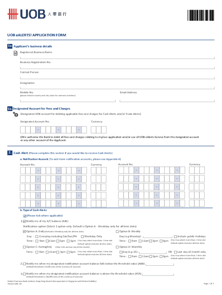 Fillable Online UOB eALERTS! MAINTENANCE FORM Fax Email Print - pdfFiller