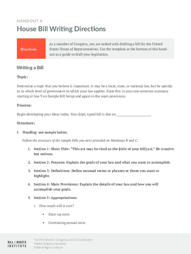 Fillable Online How to Write a Bill Handout 1 .pdf - HAN DO UTA House ...