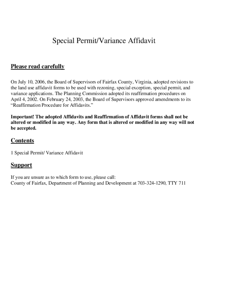 Fillable Online Fillable Online Special Permit/Variance Affidavit. ... Fax Email Print - pdfFiller