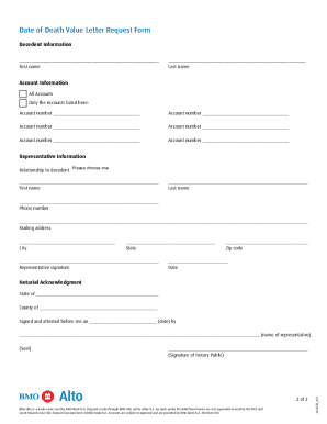 Fillable Online Date of Death Value Letter Request Form Fax Email Print ...