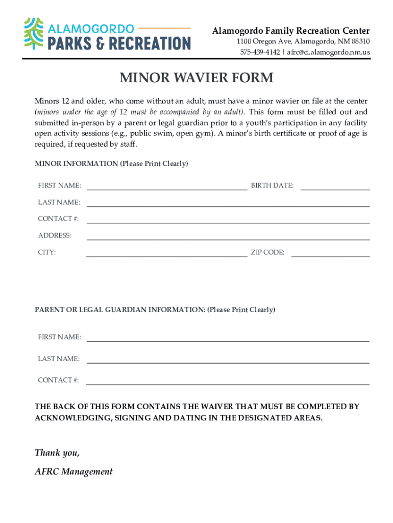 Fillable Online MINOR WAVIER FORM Fax Email Print - pdfFiller