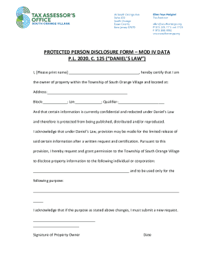 Fillable Online PROTECTED PERSON DISCLOSURE FORM MOD IV DATA P.L ...