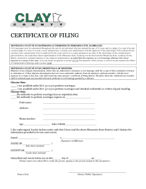Fillable Online CERTIFICATE OF FILING - Stevens County, MN Fax Email ...