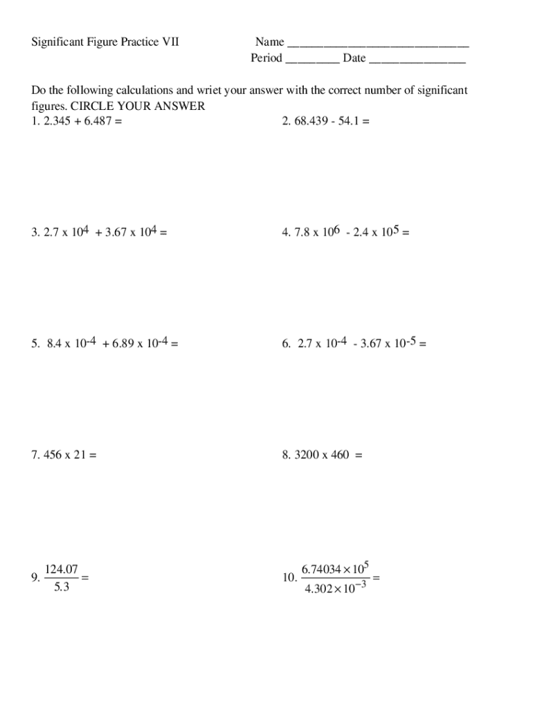 Fillable Online CHEMISTRY SIGNIFICANT FIGURE PRACTICE V Fax Email Print ...