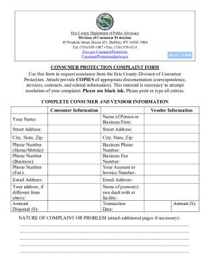 Fillable Online CONSUMER PROTECTION COMPLAINT FORM Use this form ...
