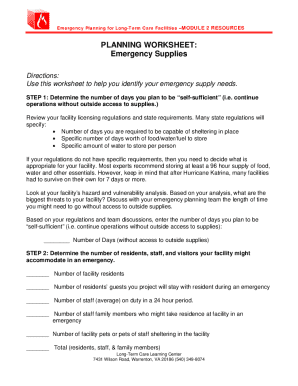 Fillable Online PLANNING WORKSHEET: Emergency Supplies Fax Email Print - pdfFiller
