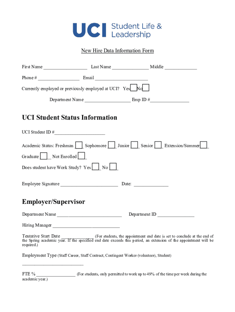 Fillable Online Hiring Forms for New Employees' Signature - ZotPortal ...