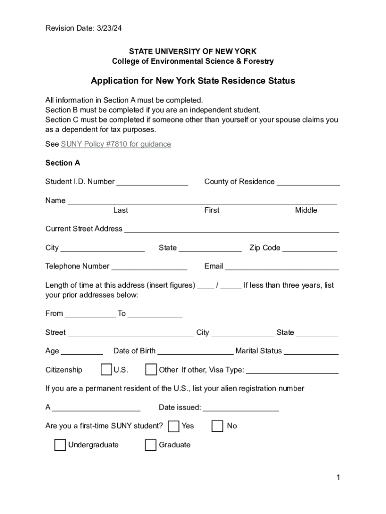 Fillable Online Application for New York State Residence Status ...
