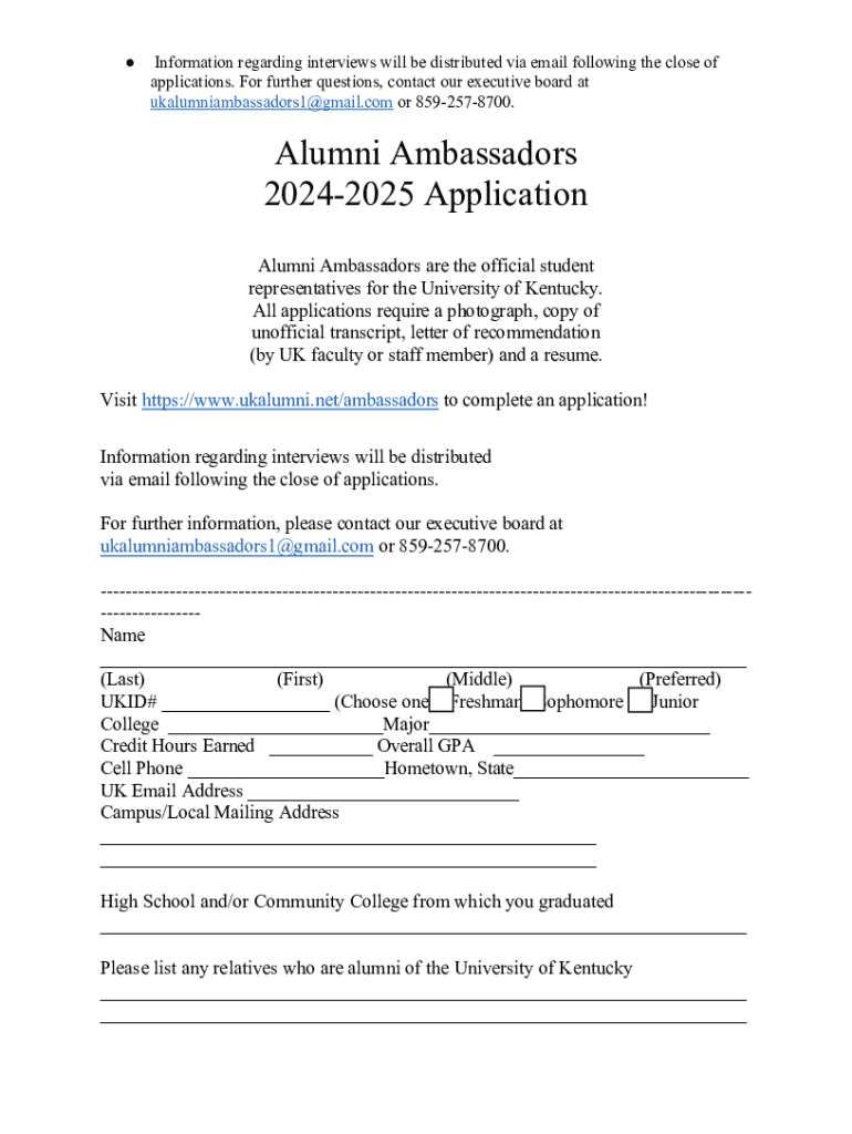 Fillable Online UK Alumni Ambassadors Event Request Form Fax Email ...