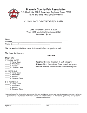 Fillable Online CLOWN FACE CONTEST ENTRY FORM Fax Email Print - pdfFiller