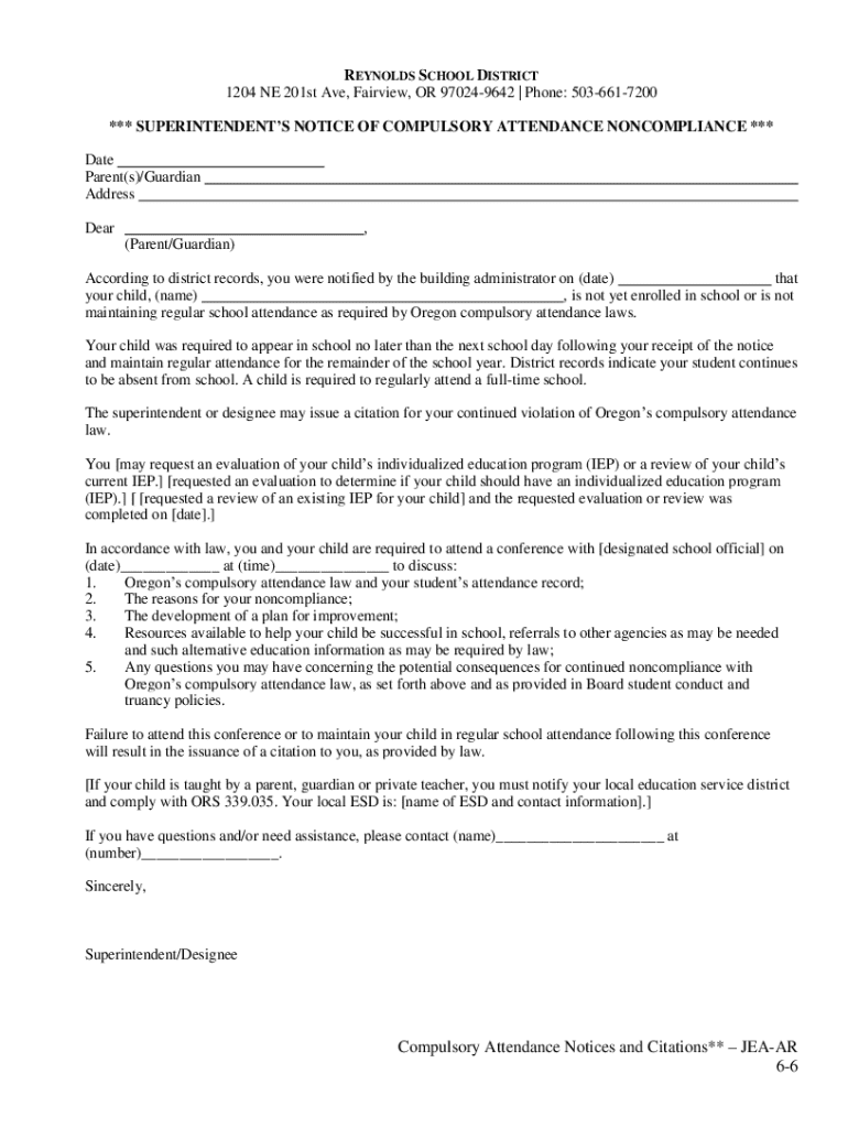 Fillable Online JEA-AR - Compulsory Attendance Notices and Citations** Fax Email Print - pdfFiller