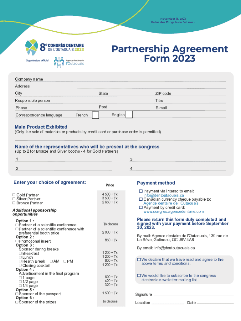 Fillable Online Partnership agreement form 2023 Fax Email Print - pdfFiller