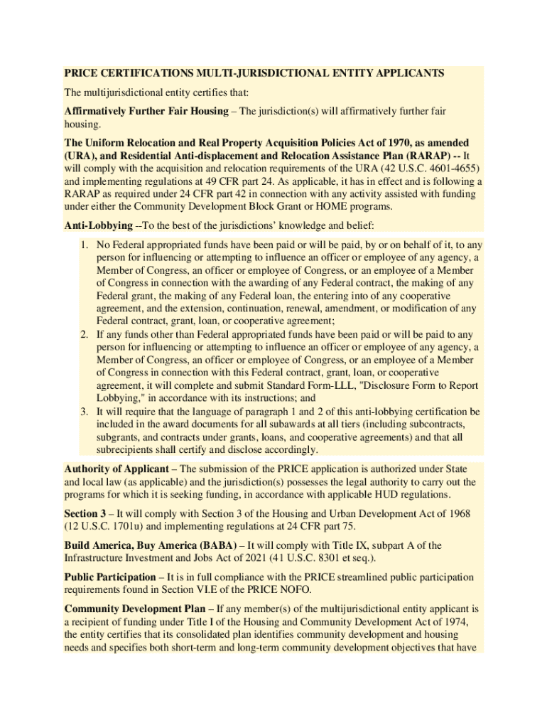 Fillable Online PRICE Certifications for Multi-jurisdictional Entity ...